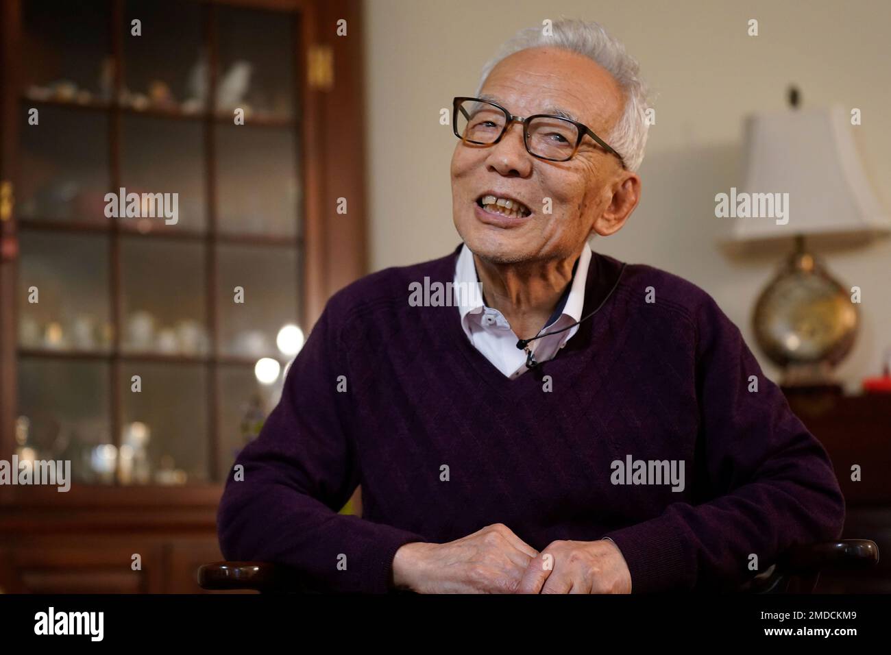 Syukuro Manabe speaks to reporters at his home in Princeton, N.J ...