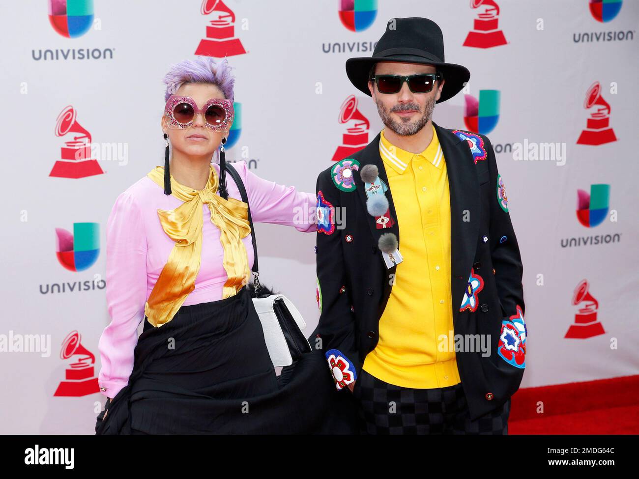 FILE - Li Saumet, left, and Simon Mejia, of Bomba Estereo, arrive at ...