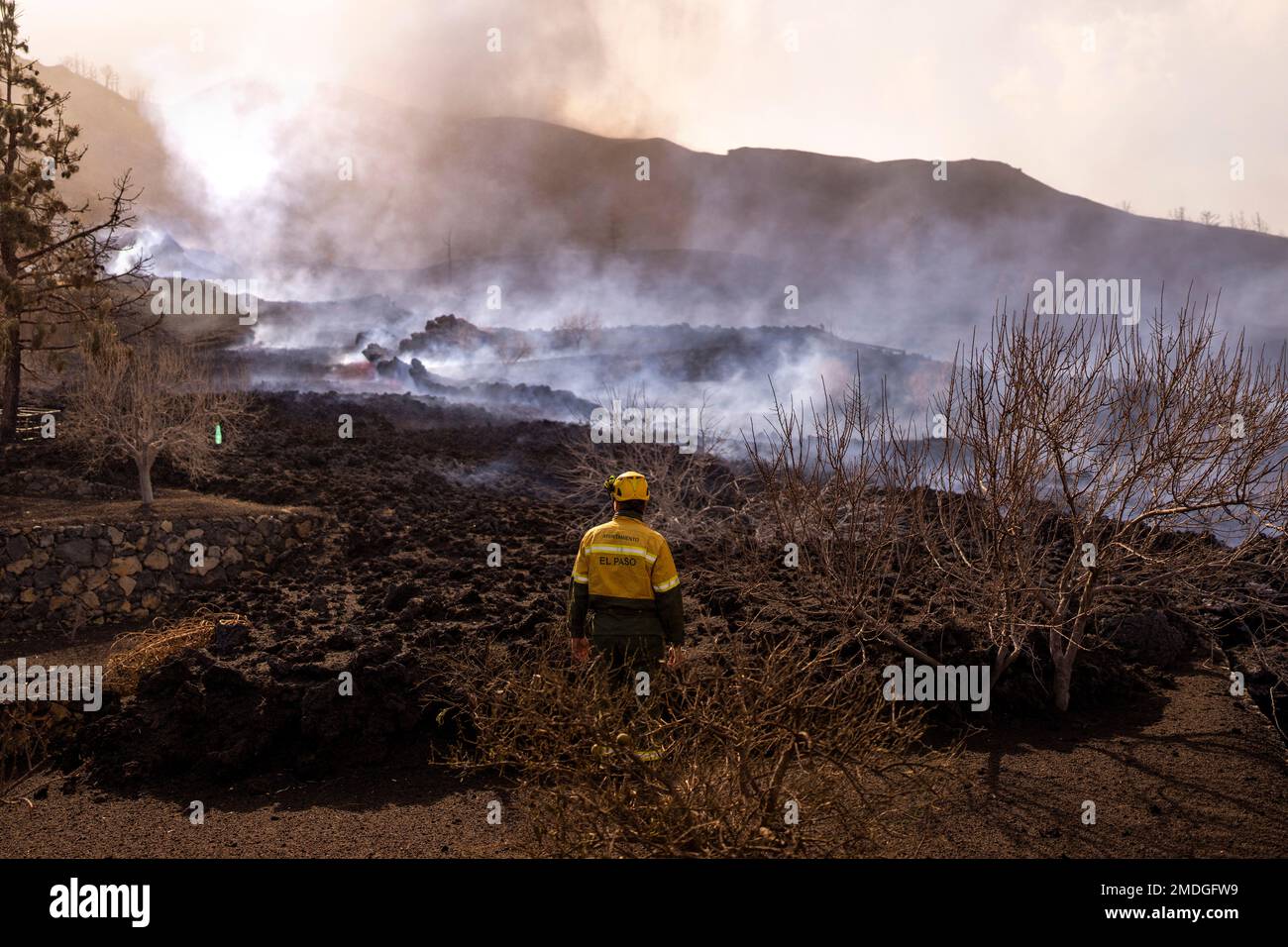 Ash and debris after an eruption of a volcano near El Paso on the ...