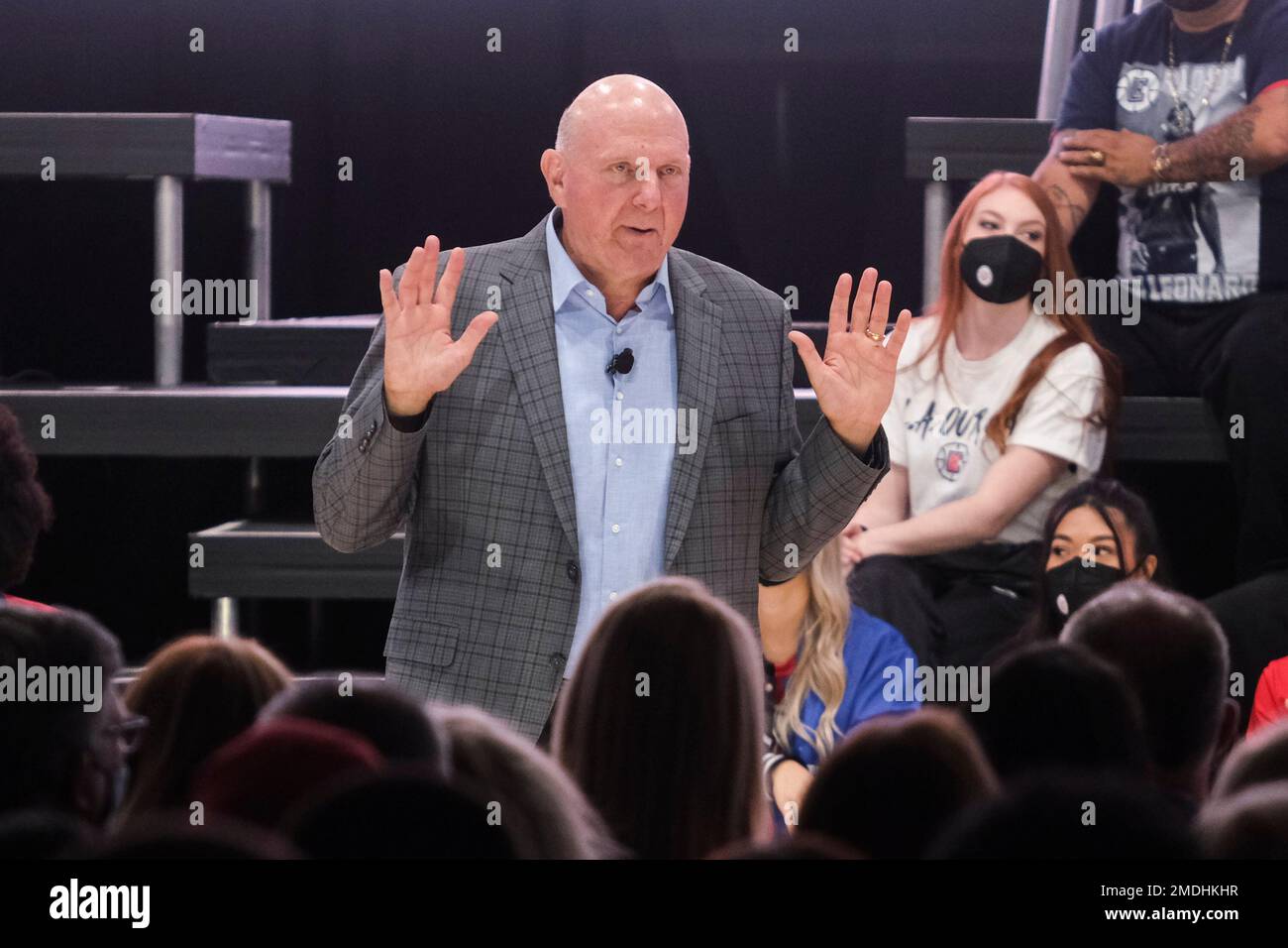 Los Angeles Clippers chairman Steve Ballmer speaks during a ...
