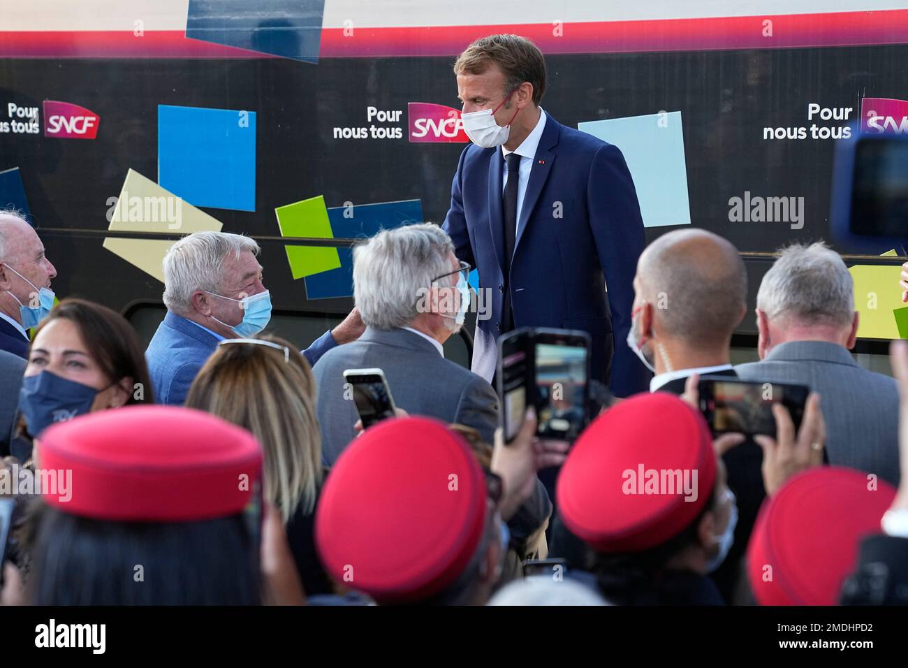 French President Emmanuel Macron arrives at the Gare de Lyon station ...