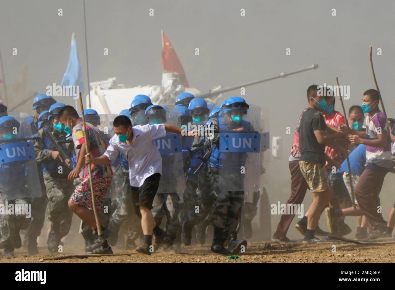 United Nations troop break up fighting in a scenario where participants ...