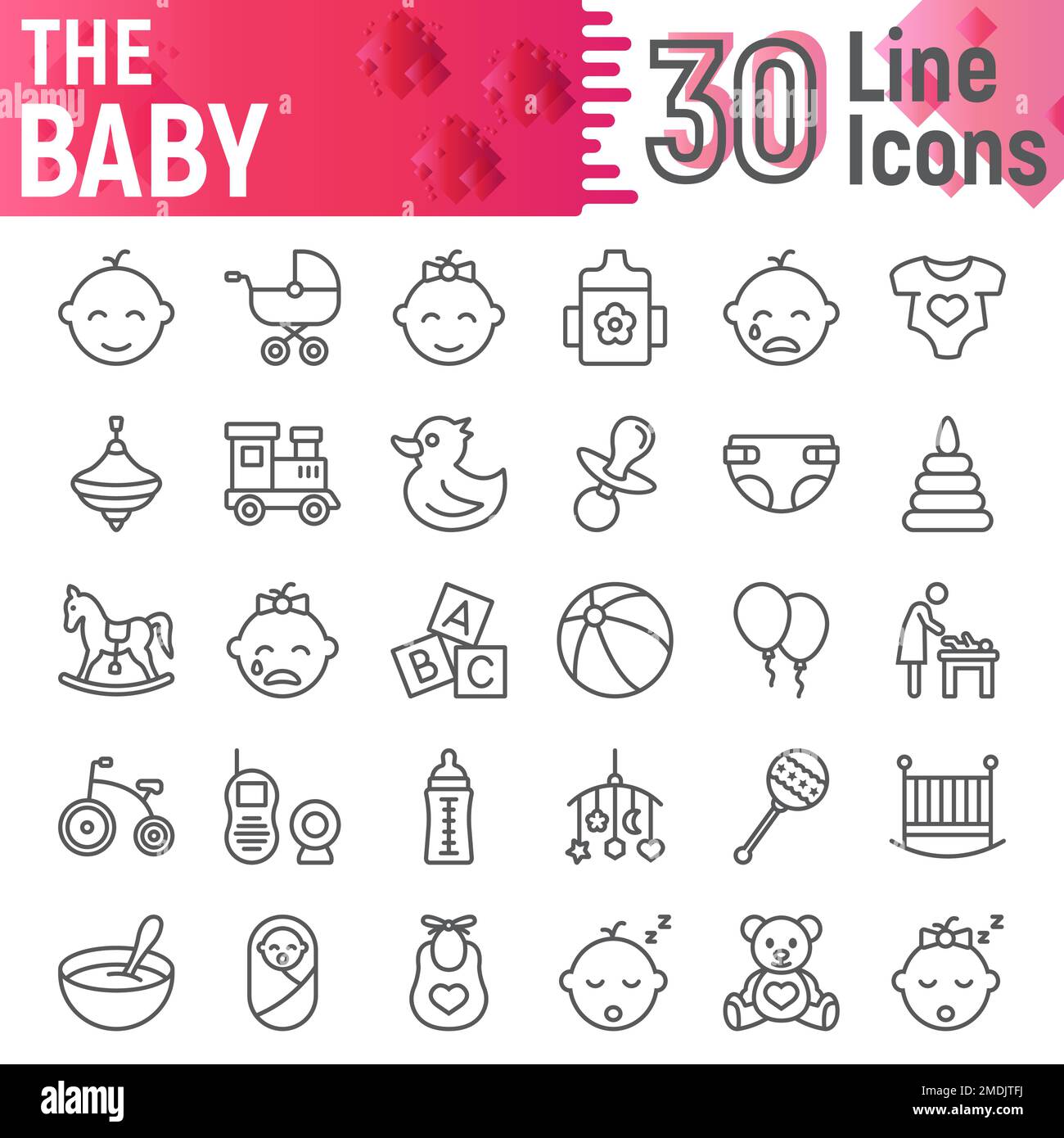 Ensemble d'icônes de la ligne de bébé, collection de symboles enfants ...