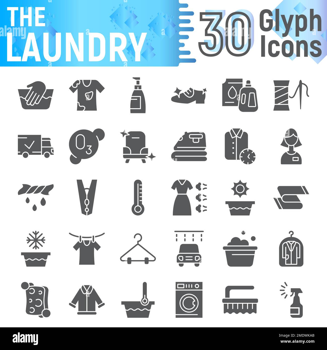 Jeu d'icônes de glyphes de linge, collection de symboles propres ...