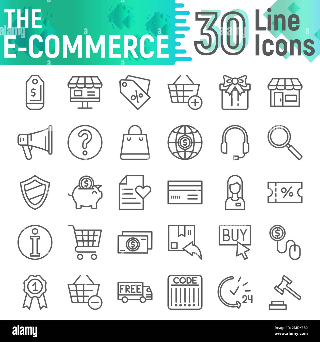 Jeu d'icônes de ligne d'e-commerce, collection de symboles d'achat ...