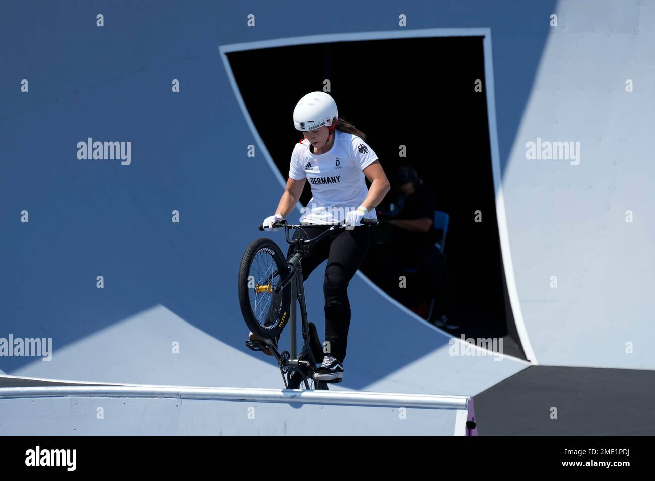 Lara Lessmann of Germany competes in the women's BMX freestyle final at ...
