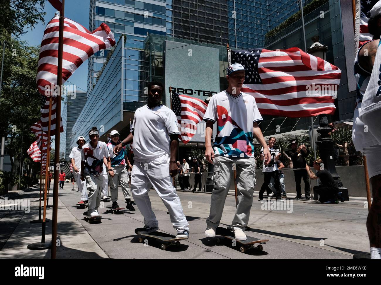 FILE - Members of the first U.S. Olympic skateboarding team arrive on ...