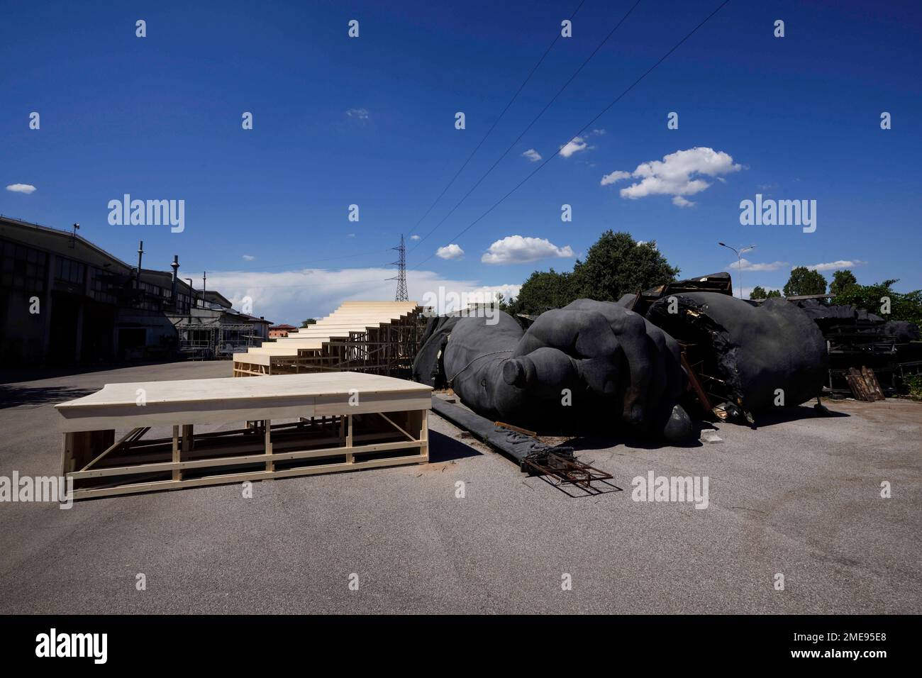 A giant stage prop is displayed at the scenery lab of the Arena di ...