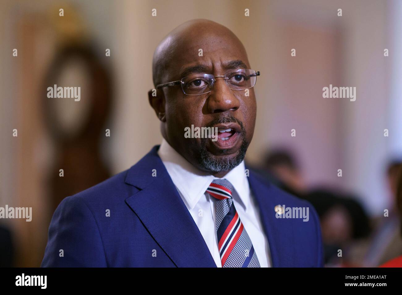 Sen. Raphael Warnock, D-Ga., joins the Democratic leadership to speak ...