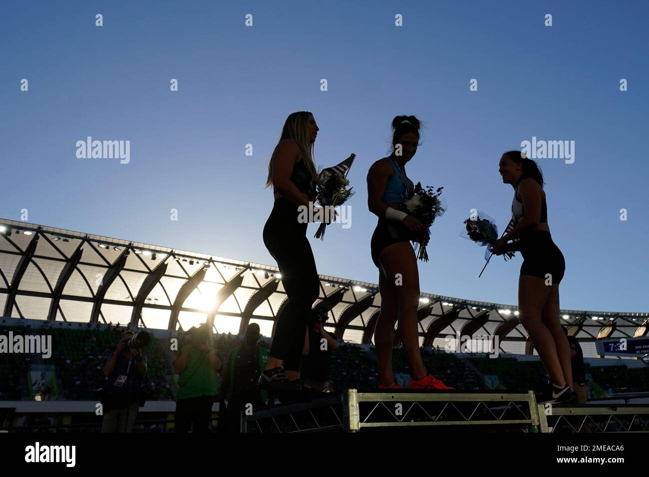 Valarie Allman, first, center, Micaela Hazlewood, second and Rachel ...