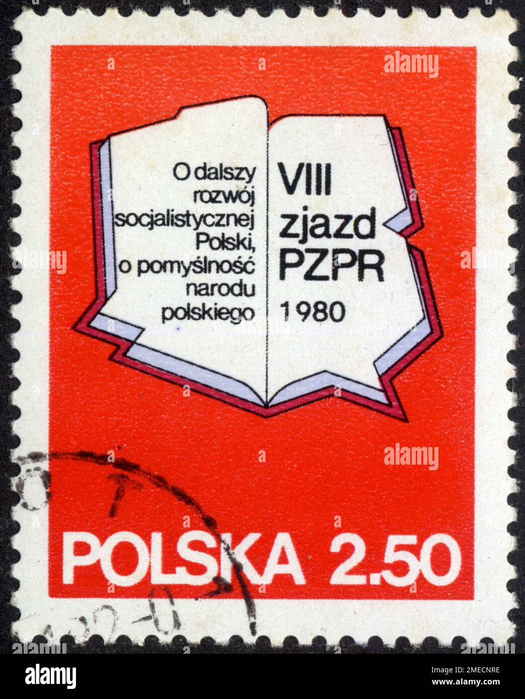 TIMBRE OBLITERE POLSKA.VIII ZJAZD PZPR 1980.O DALSZY ROZWOJ SOCJALISTYCZNEJ POLSKI,O POMYSLNOSC ...