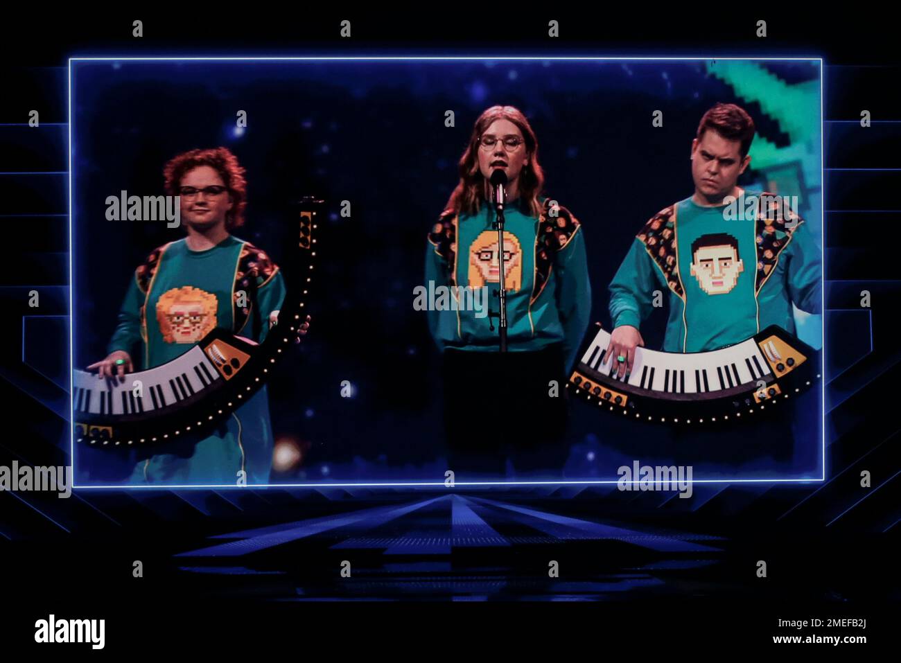 Dadi og Gagnamagnid from Iceland perform via video link during ...