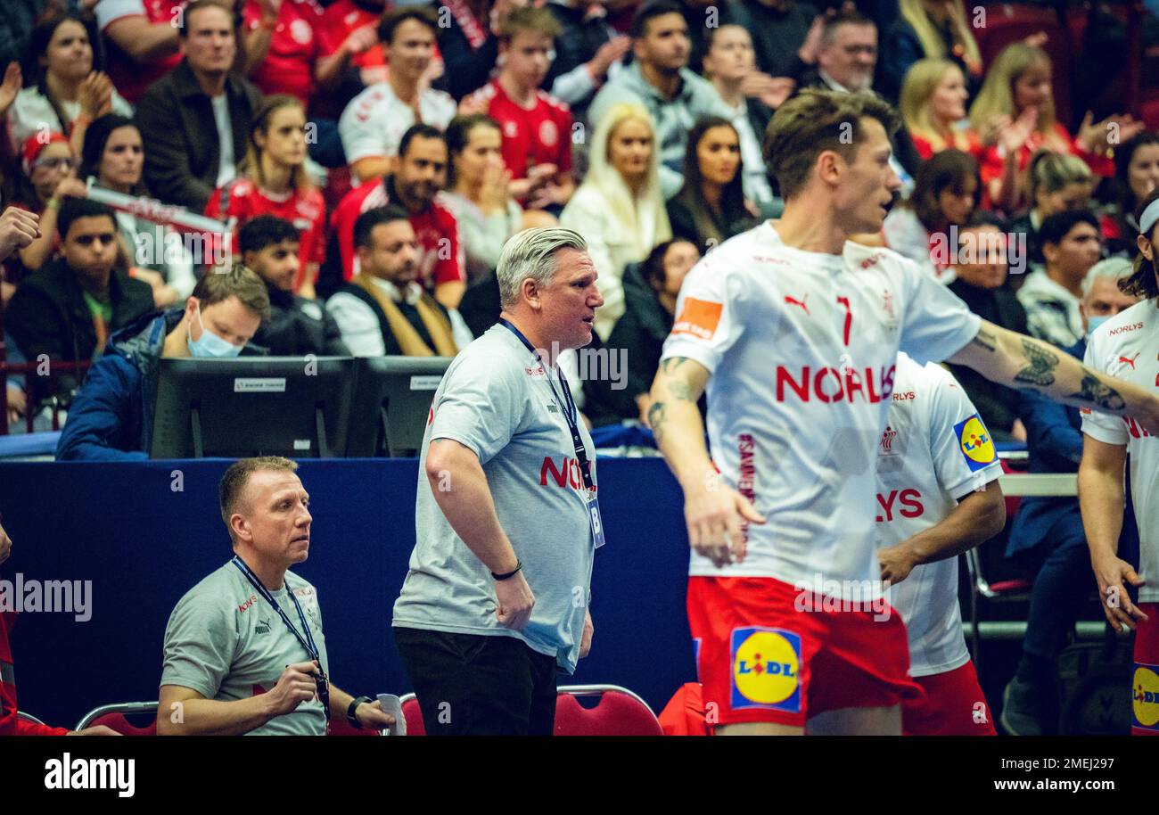 Malmö, Suède. 23rd, janvier 2023. Nikolaj Jacobsen, entraîneur-chef du ...
