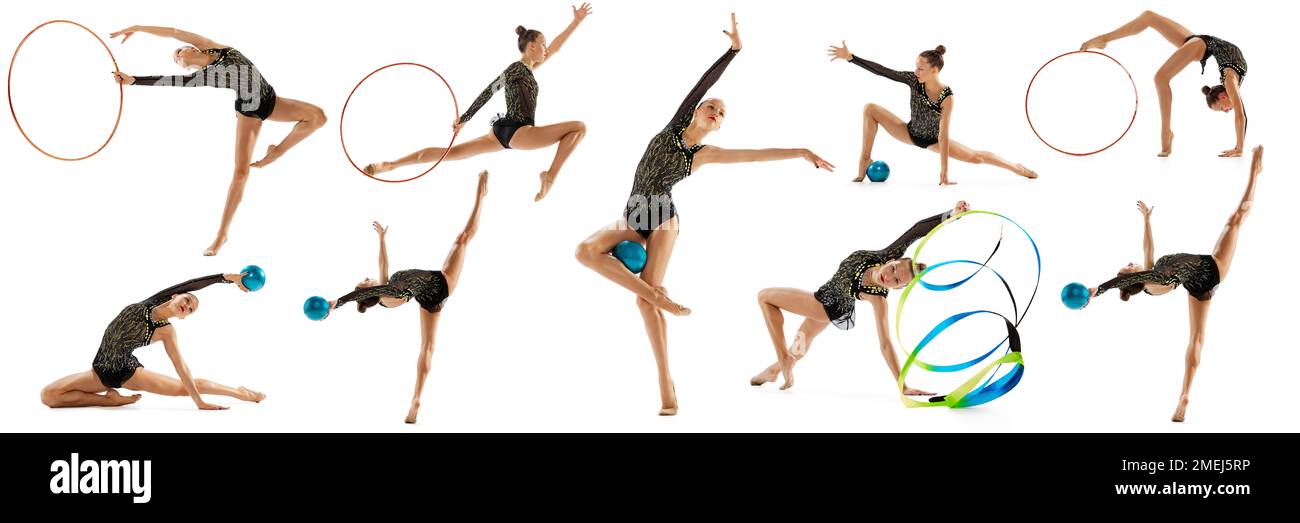 Ensemble de portraits dynamiques de gymnaste rythmique professionnelle ...