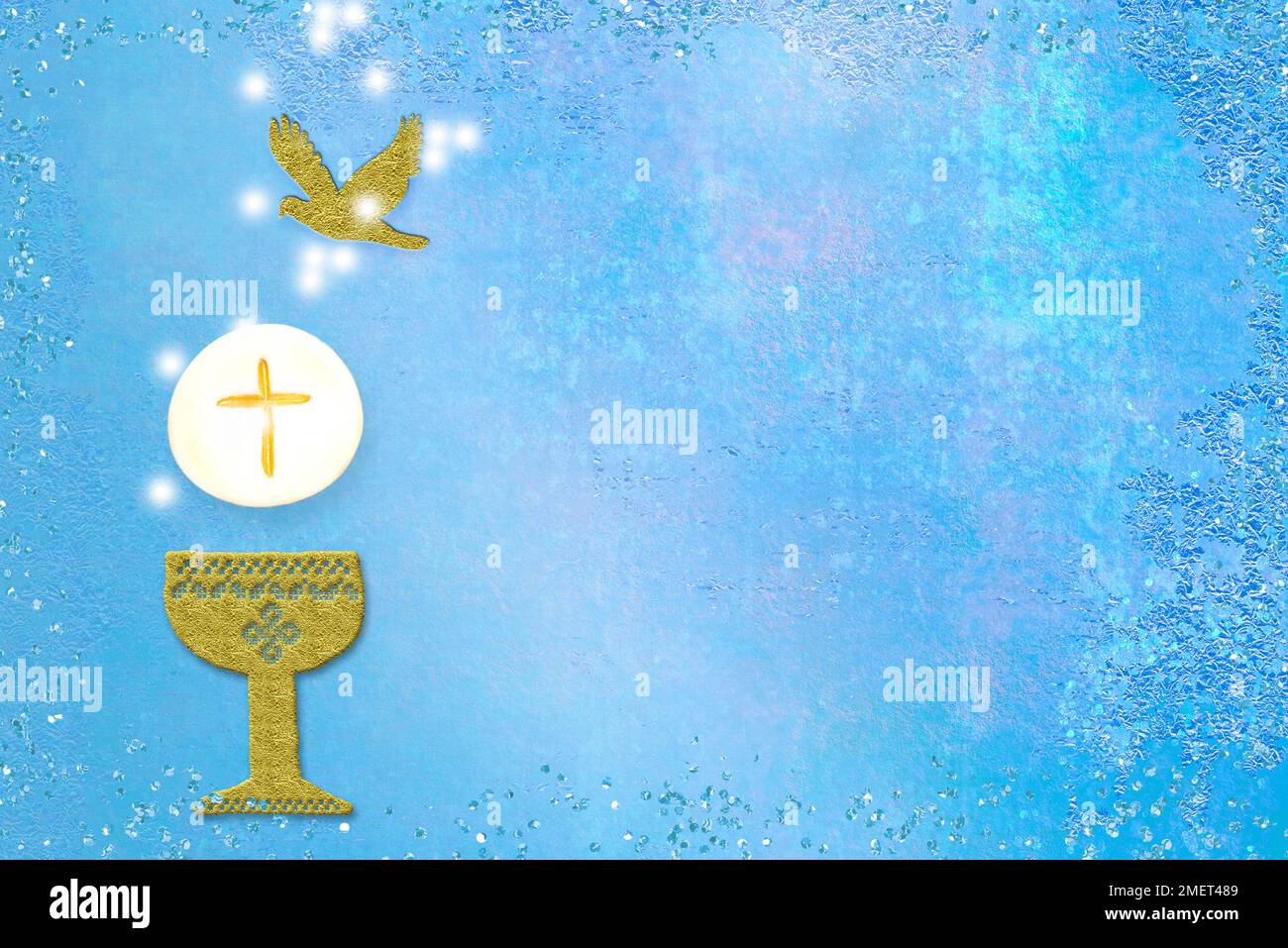 Ma première sainte communion, carte vide de fond d'invitation. Calice ...