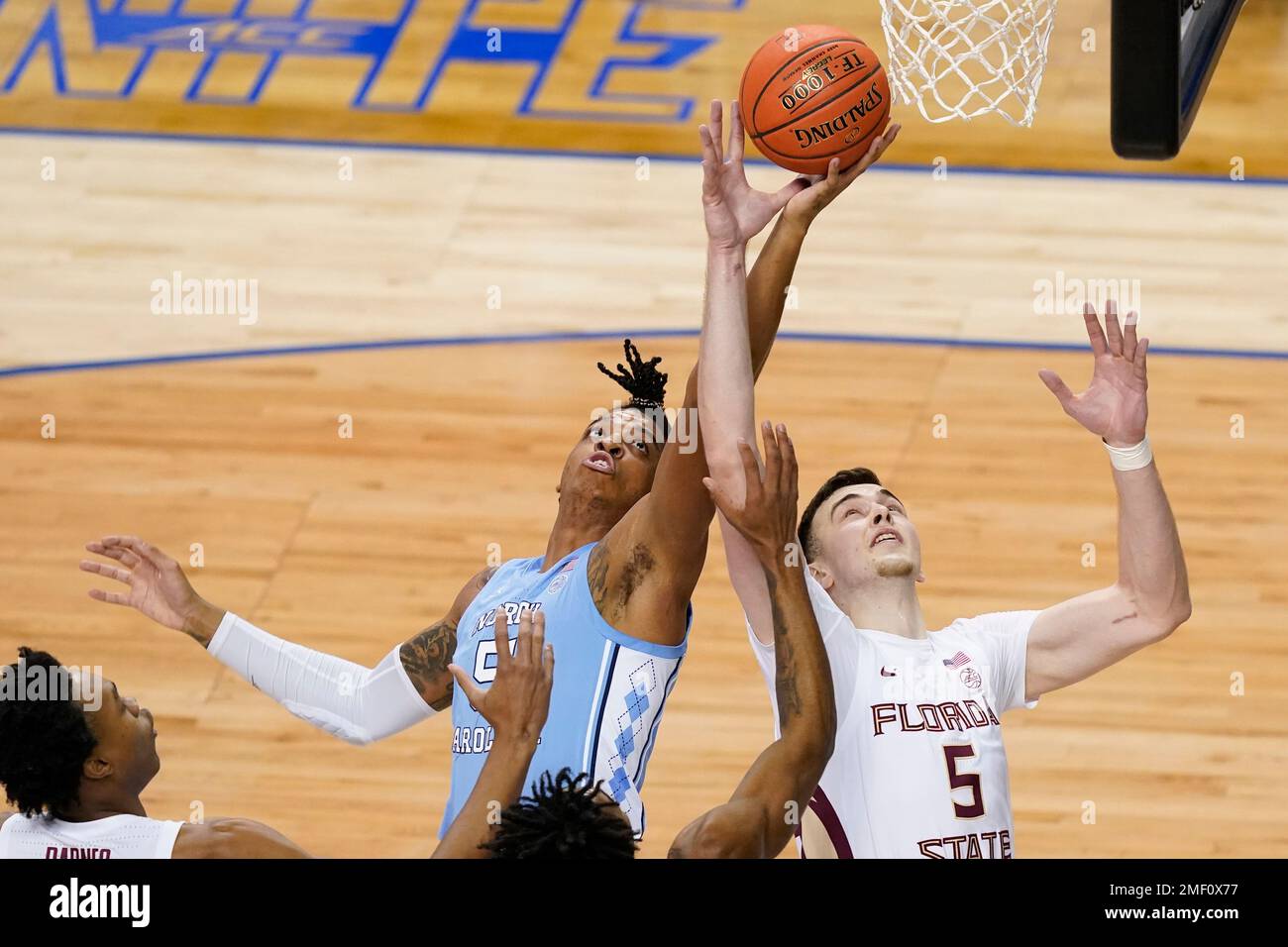 Florida State center Balsa Koprivica (5) takes a shot as North Carolina ...