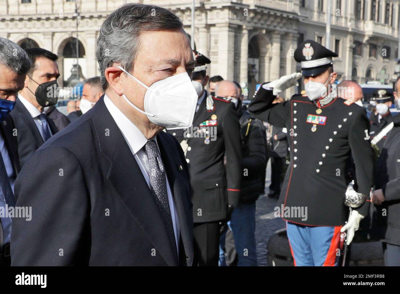 Italian Premier Mario Draghi arrives for the funeral of the Italian ...