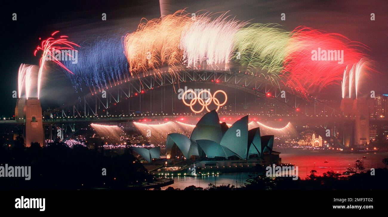 FILE - In this Oct. 1, 2000, file photo, the closing ceremony fireworks ...