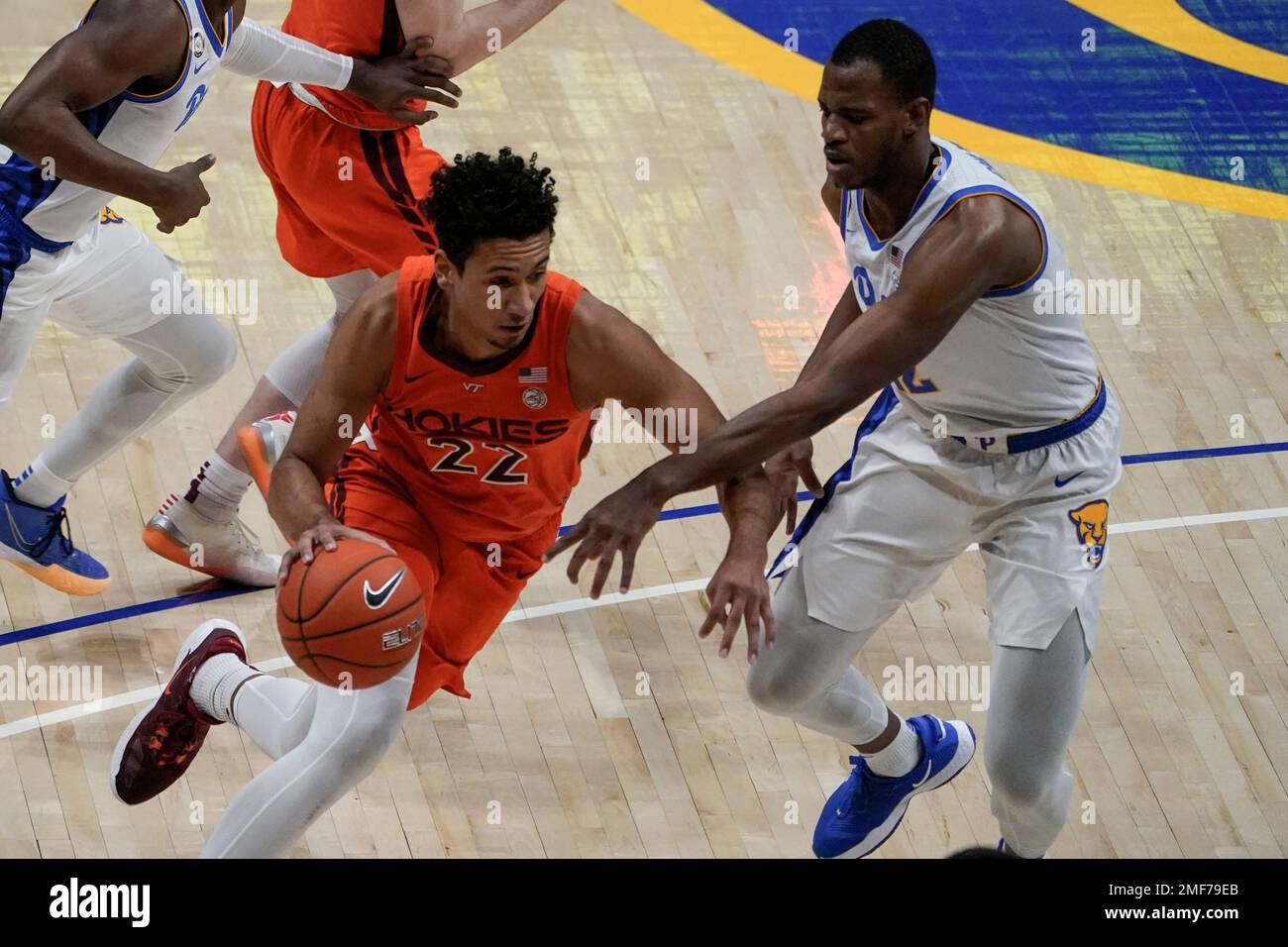 Virginia Tech's Keve Aluma (22) drives on Pittsburgh's Abdoul Karim ...