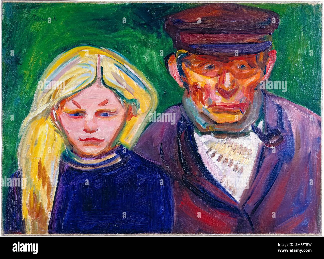 Edvard Munch, ancien pêcheur et sa fille, peinture à l'huile sur toile ...