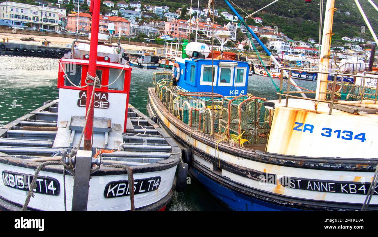 Des bateaux de pêche, Kalkbaai, port de Kalk Bay, False Bay, Cape Town ...