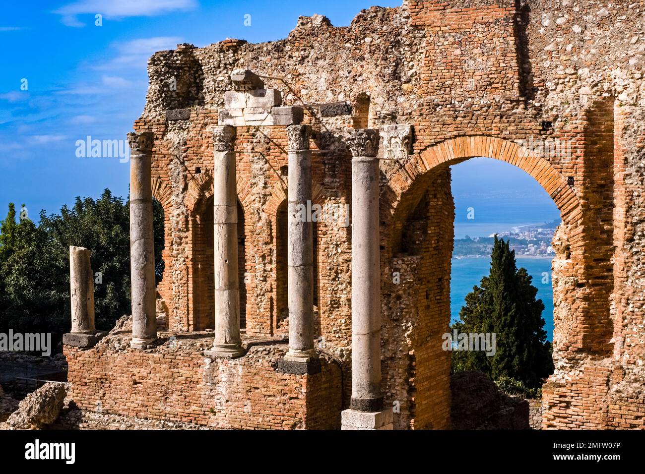 Détail de l'ancien théâtre, Teatro antico, un ancien théâtre grec, l ...