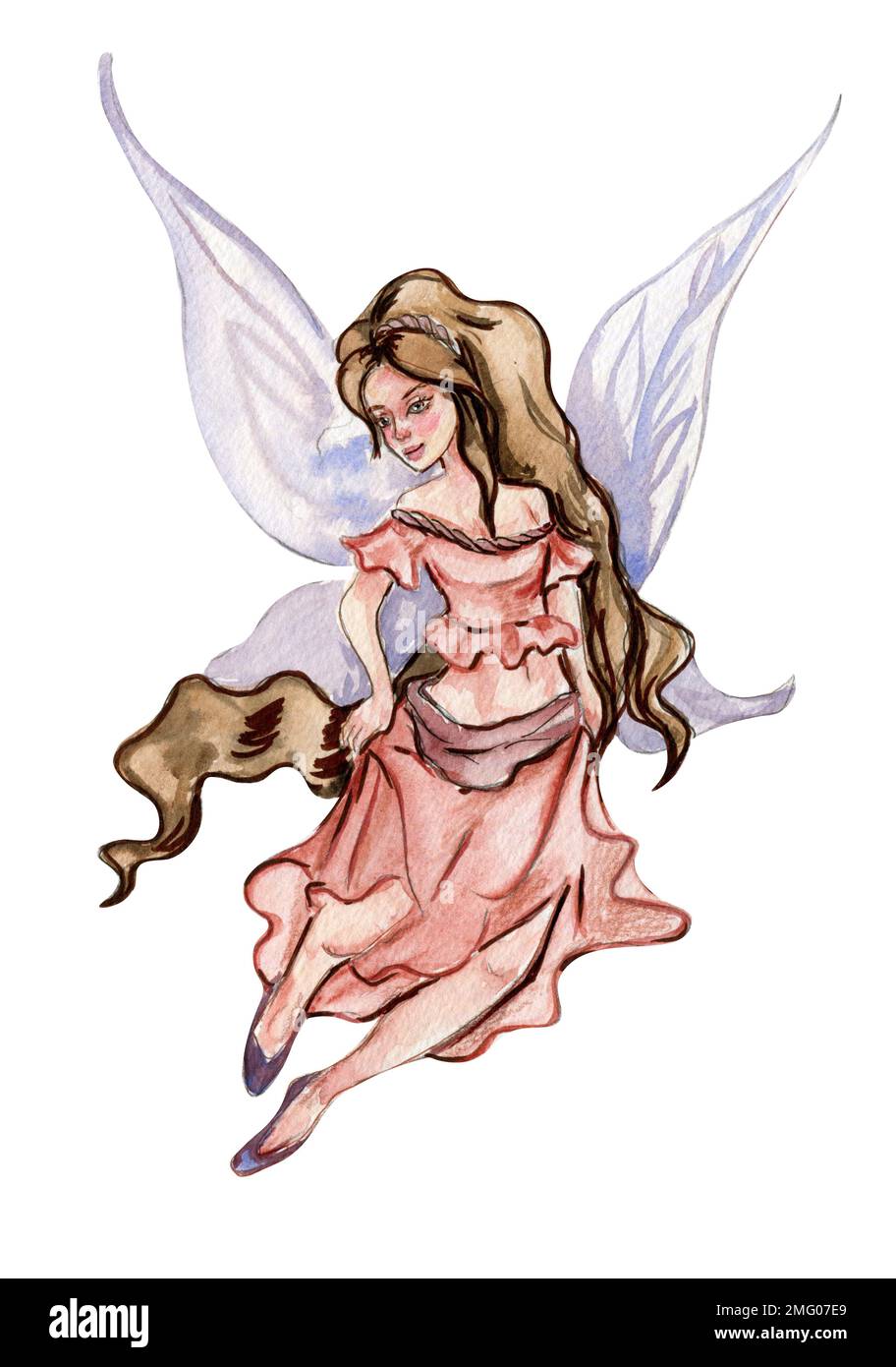 Fée de dessin animé aquarelle avec ailes magiques. Illustration de ...