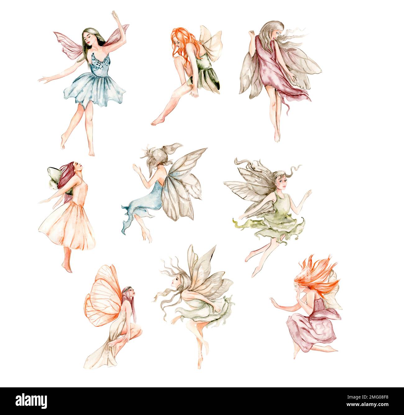 Fée de dessin animé aquarelle avec ailes magiques. Illustration de ...