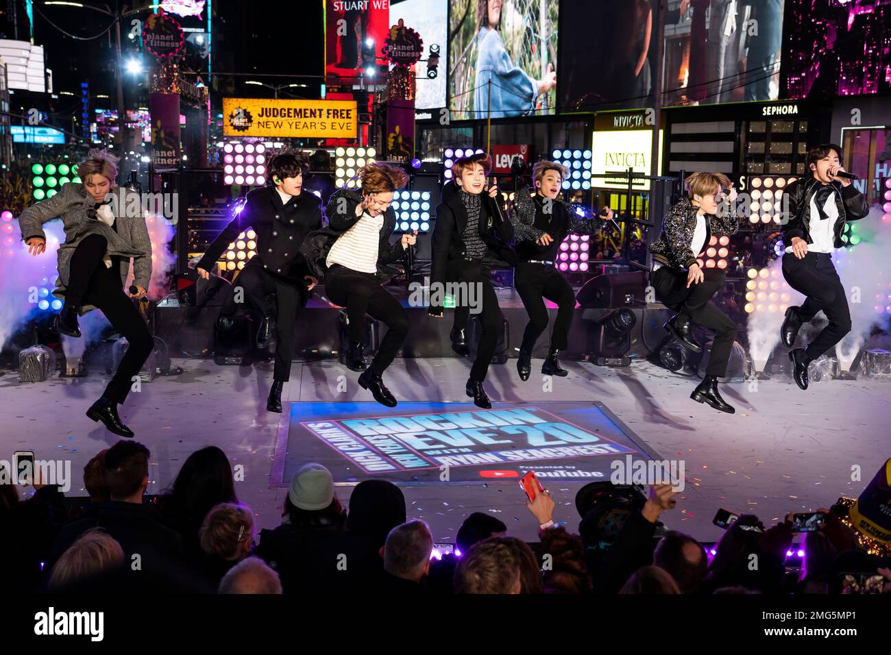 FILE - Korean pop band BTS performs at the Times Square New Year's Eve ...
