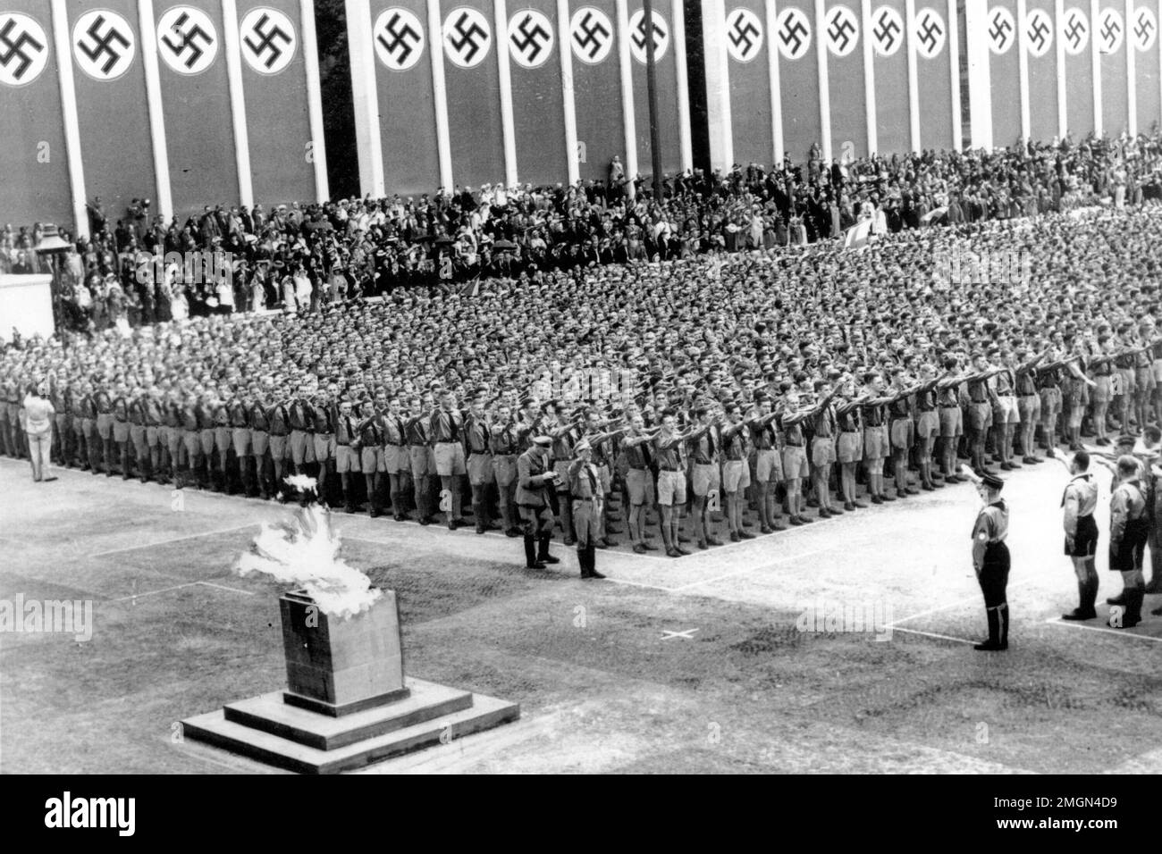 FILE - In this Aug. 1, 1936, file photo, German Nazi soldiers line up ...