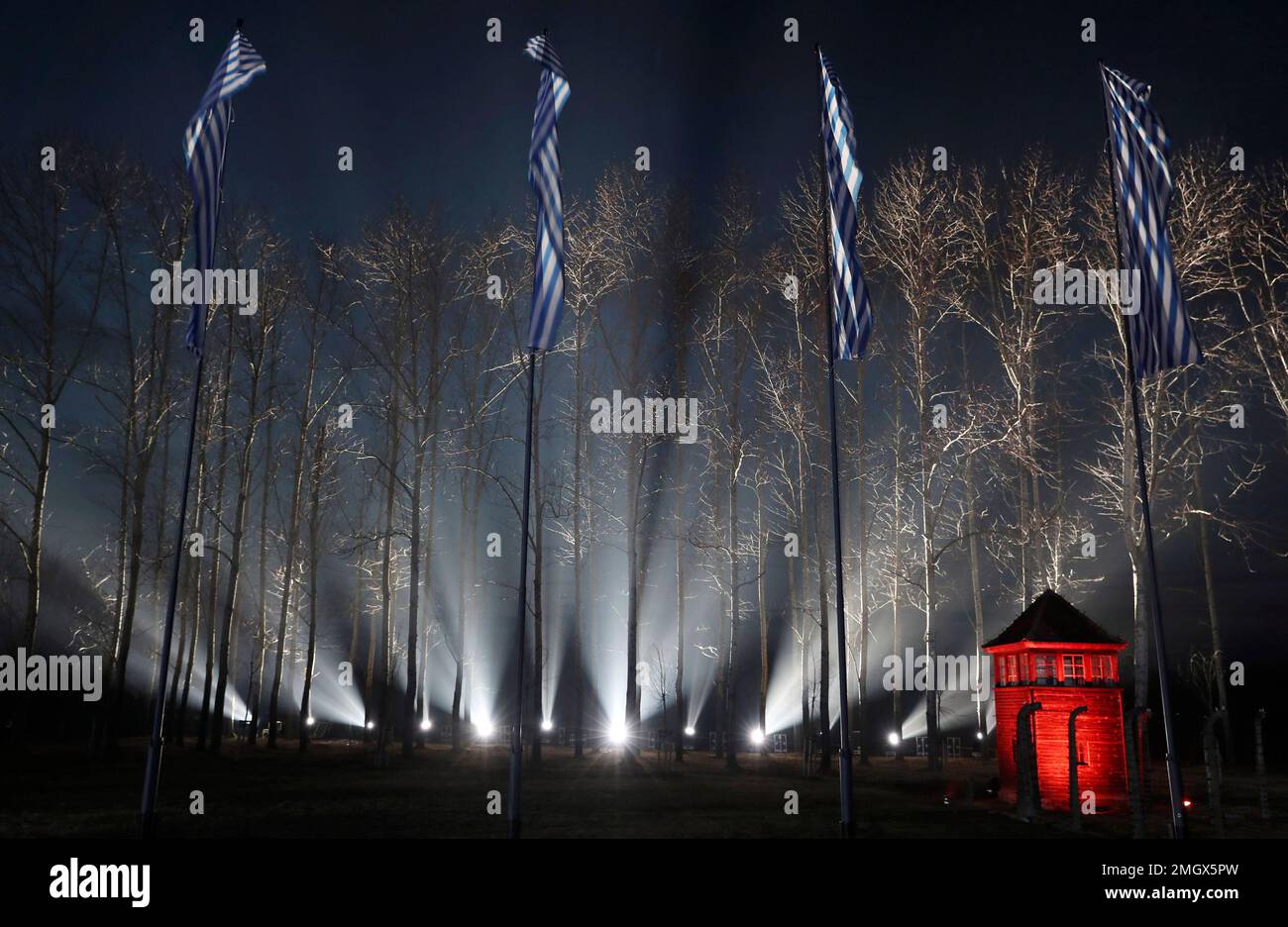 FILE-In this file photo taken Jan. 27, 2020, flags with the stripes ...
