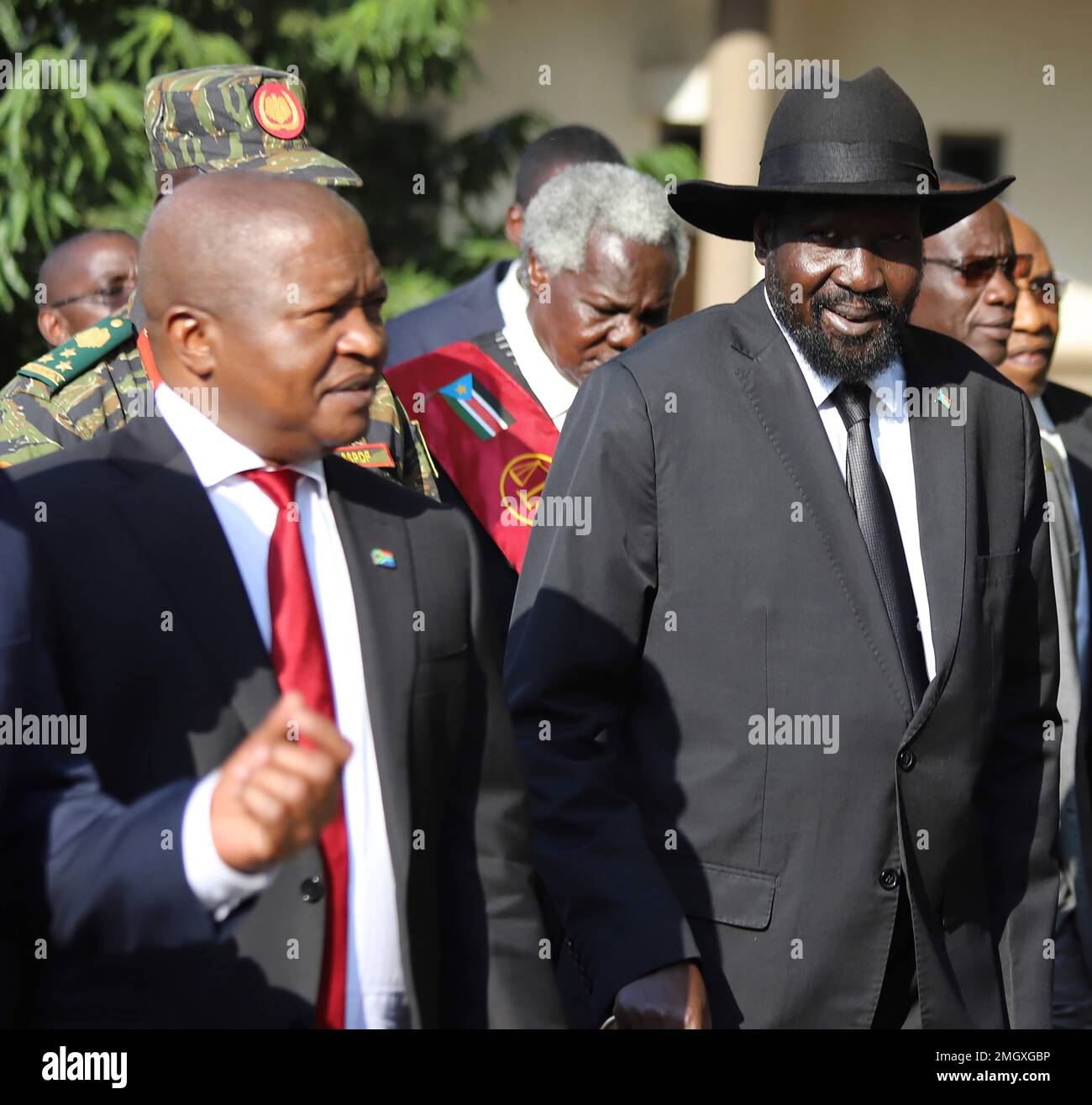 The president of South Sudan, Salva Kiir Mayardit, right, with Dabede Mabuza, Deputy president ...