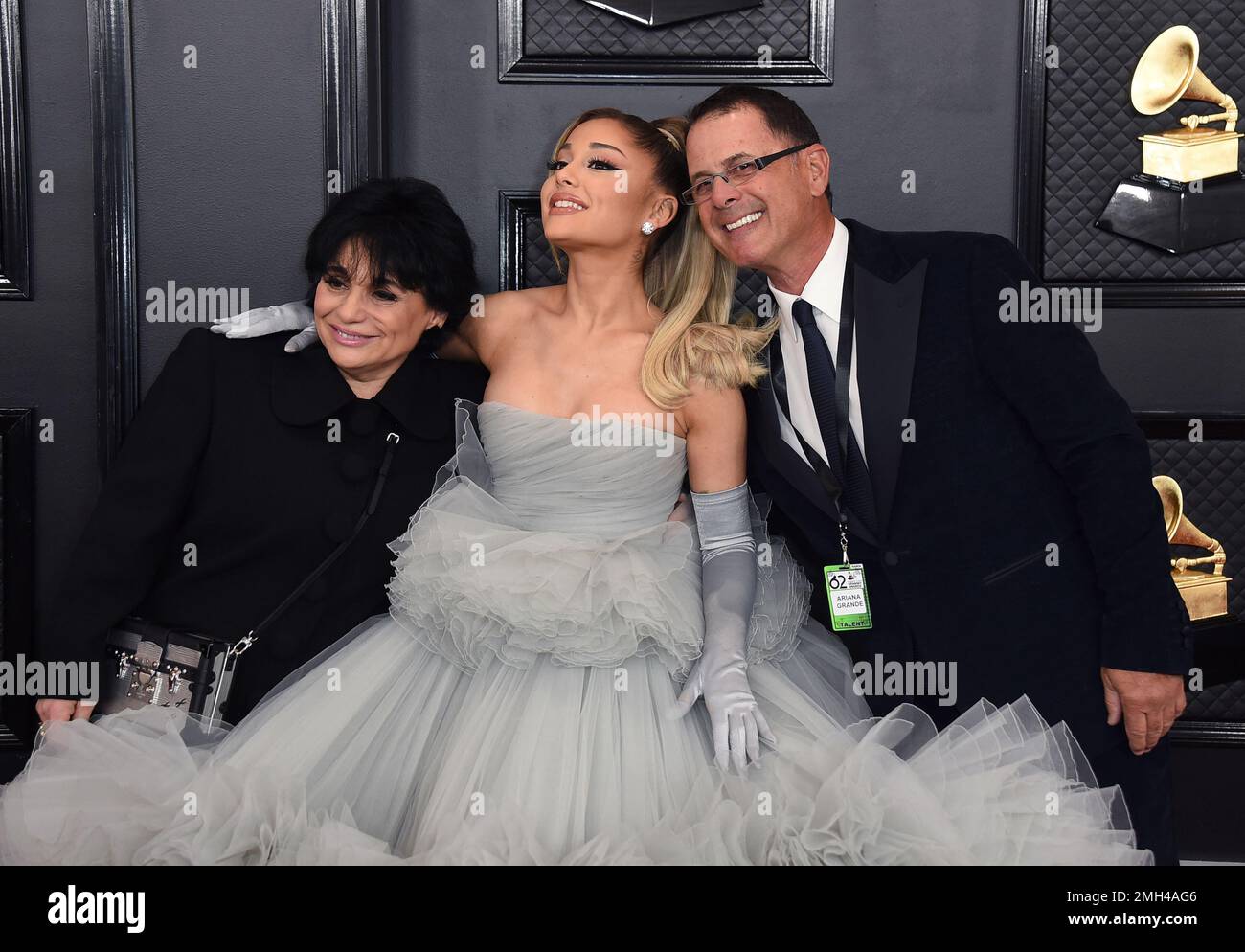 Joan Grande, from left, Ariana Grande, and Edward Butera arrive at the ...