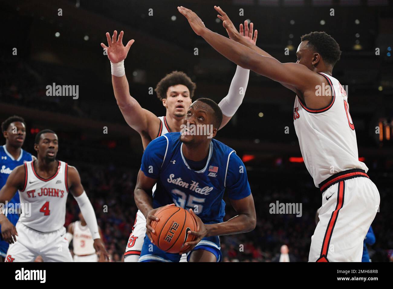 Seton Hall center Romaro Gill (35) drives toward the basket as forward ...