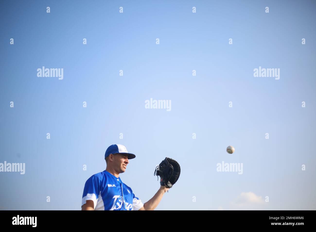 In this Tuesday, Jan. 14, 2020 photo, Danny Valencia catches a ball ...