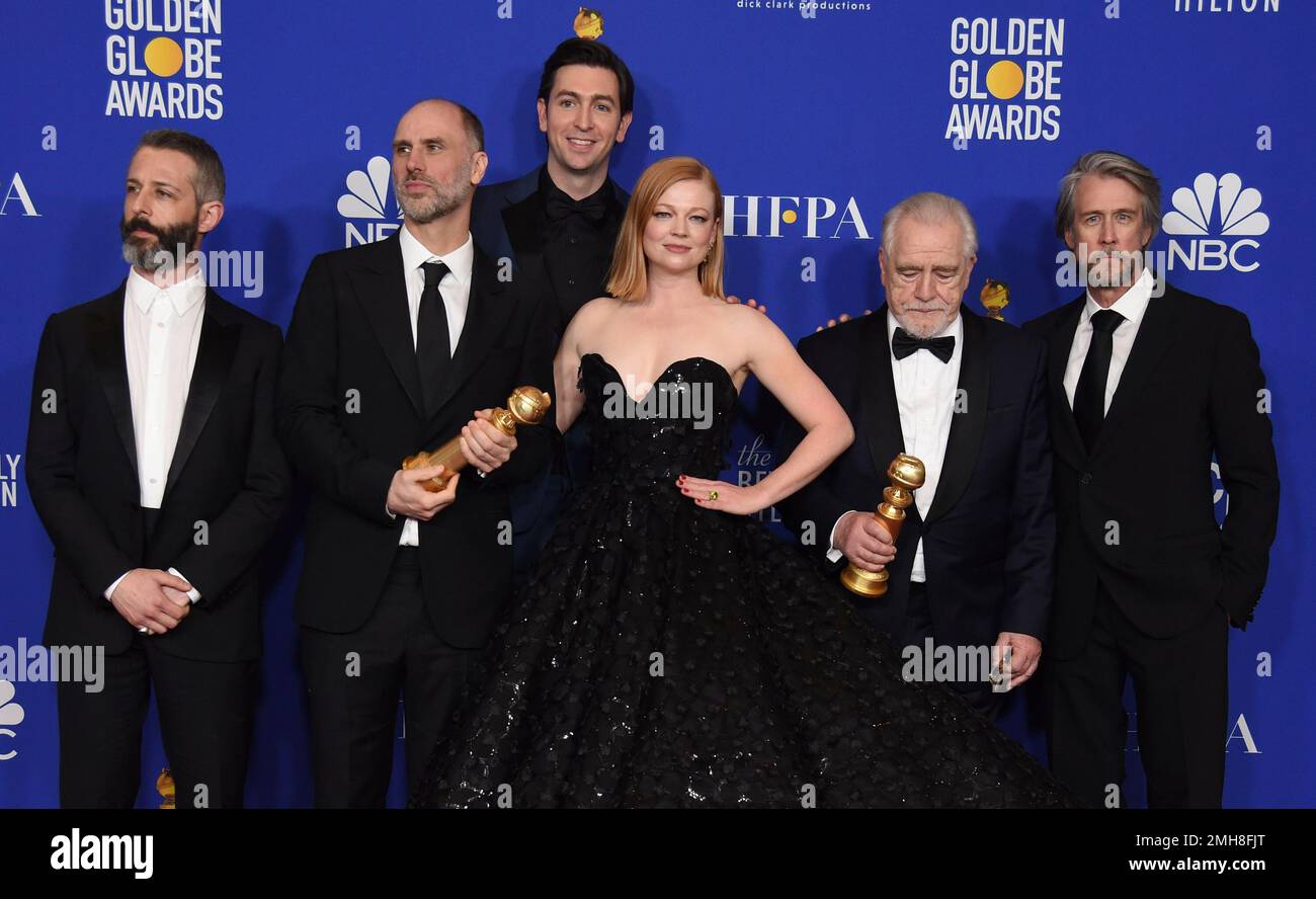 Jeremy Strong, from left, Jesse Armstrong, Nicholas Braun, Sarah Snook ...