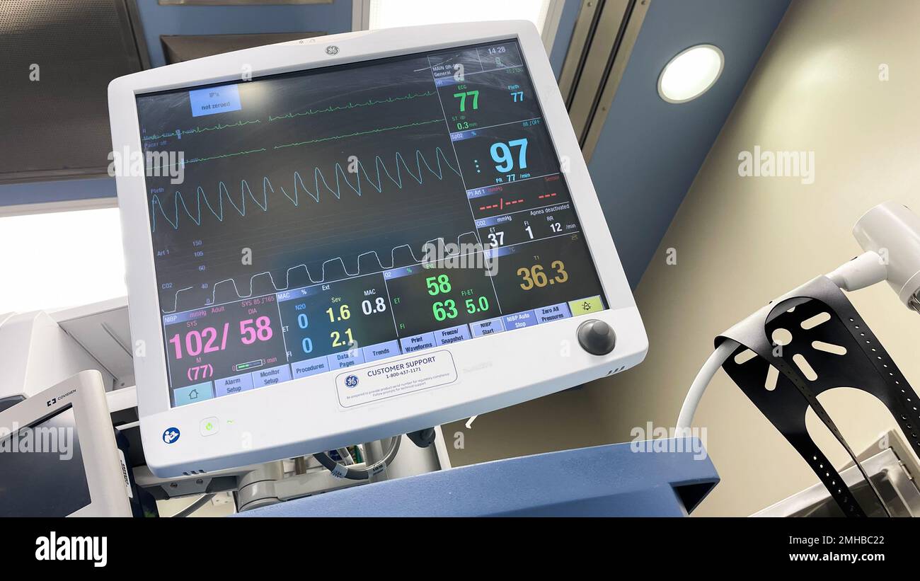 Moniteurs hospitaliers machine d'anesthésie pression artérielle niveau ...