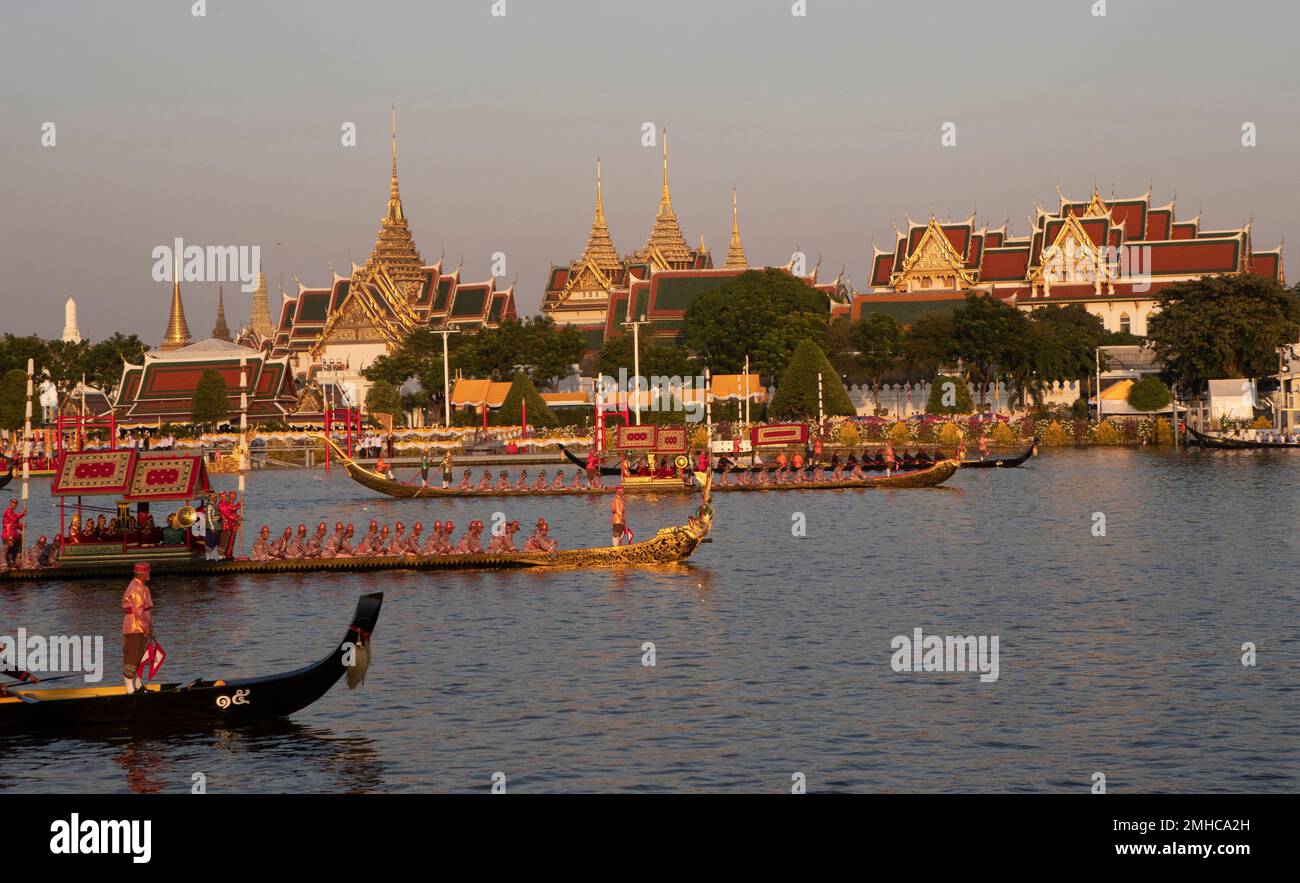 Oarsmen paddle royal barges during the Royal Barge Precession on the ...
