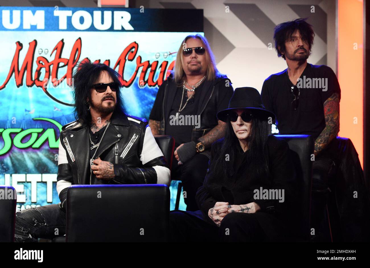 Nikki Sixx, from left, Vince Neil, Mick Mars and Tommy Lee of Motley ...
