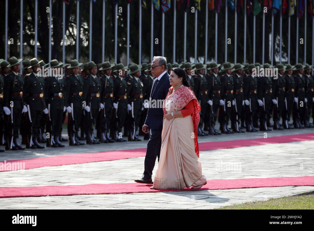 Bangladesh President Abdul Hamid, walks with Nepalese president Bidhya ...