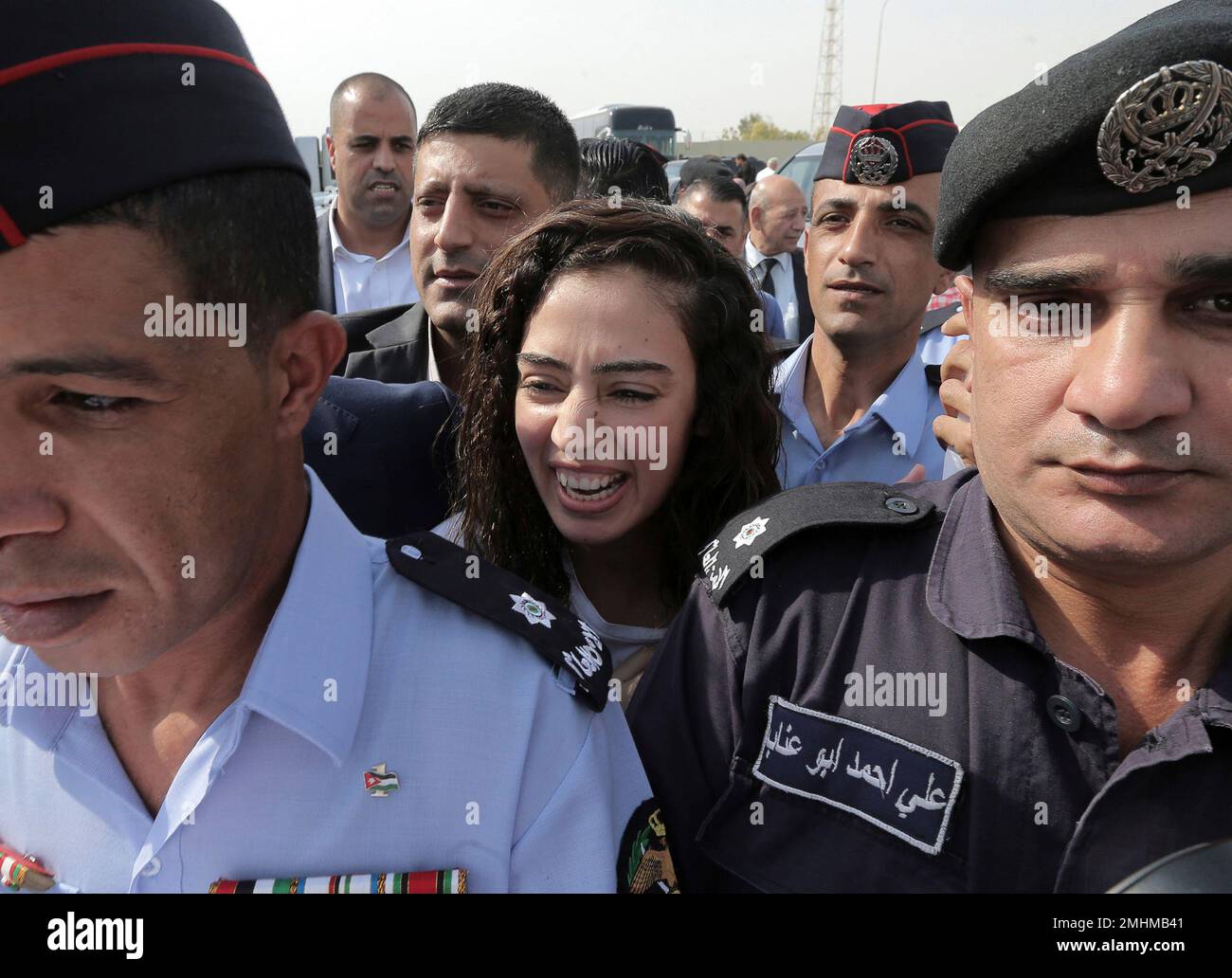 Released Jordanian detainee Heba al-Labadi arrives at the King Hussein Bridge border crossing ...