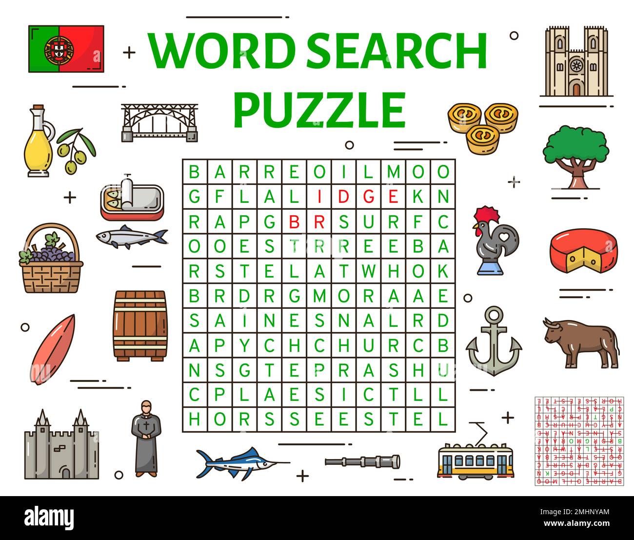 Portugal symboles recherche de mots jeu de puzzle feuille de calcul ...