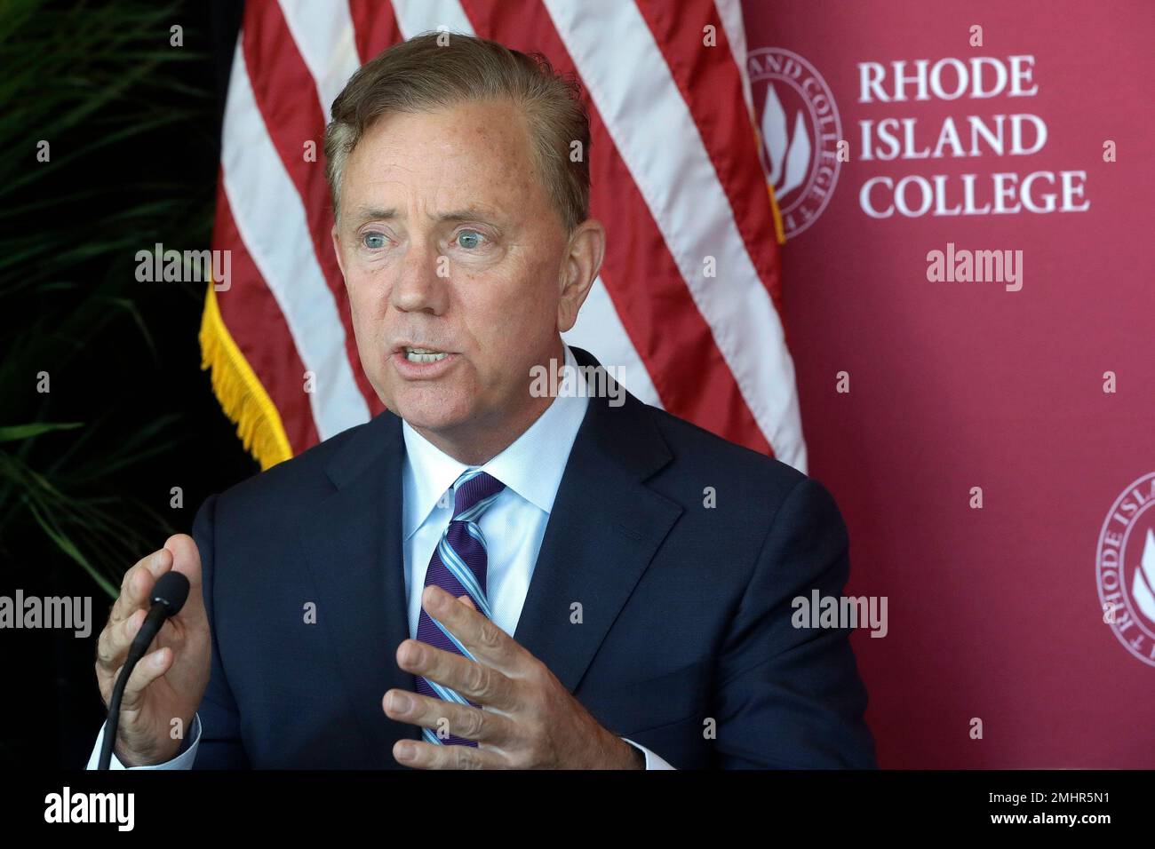 Connecticut Gov. Ned Lamont speaks to the media after a private meeting ...