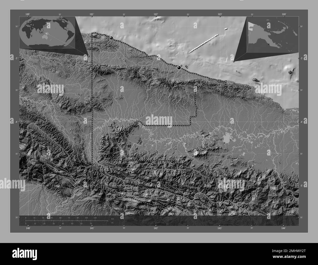 Sandaun, province de Papouasie-Nouvelle-Guinée. Carte d'altitude à deux ...