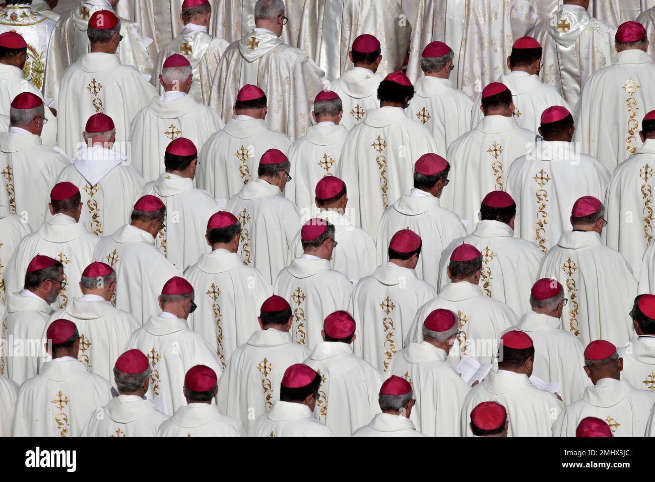 Prelates attend a canonization Mass in St. Peter's Square at the ...