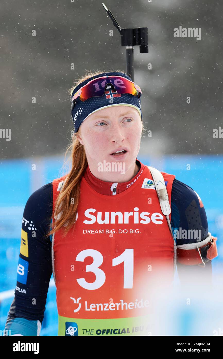 Lenzerheide, Suisse, 27. Janvier 2023. KIRKEEIDE Maren NOR beim 7,5 km Sprint der Frauen an den ...