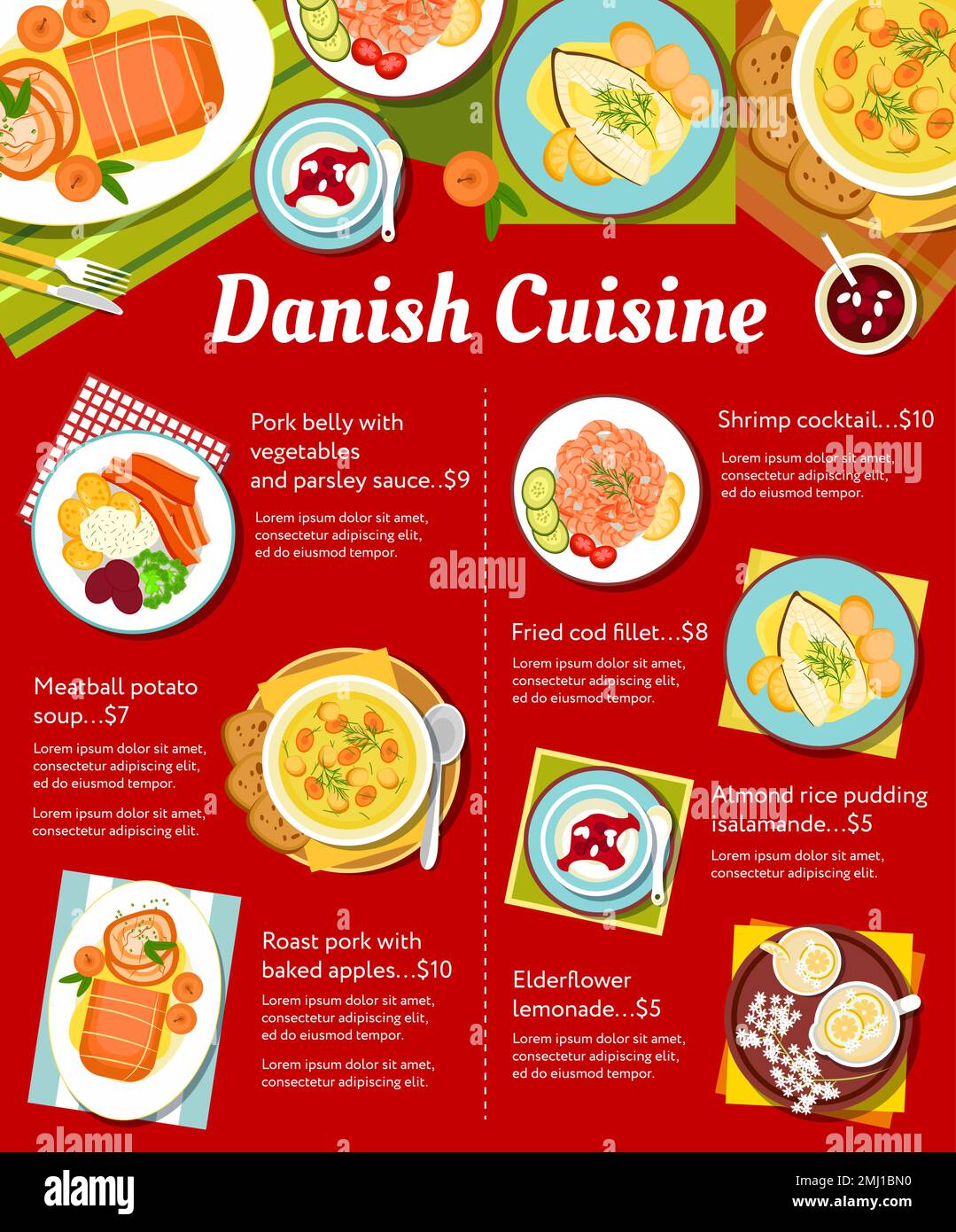 Cuisine danoise menu repas restaurant. Poitrine de porc avec légumes et ...