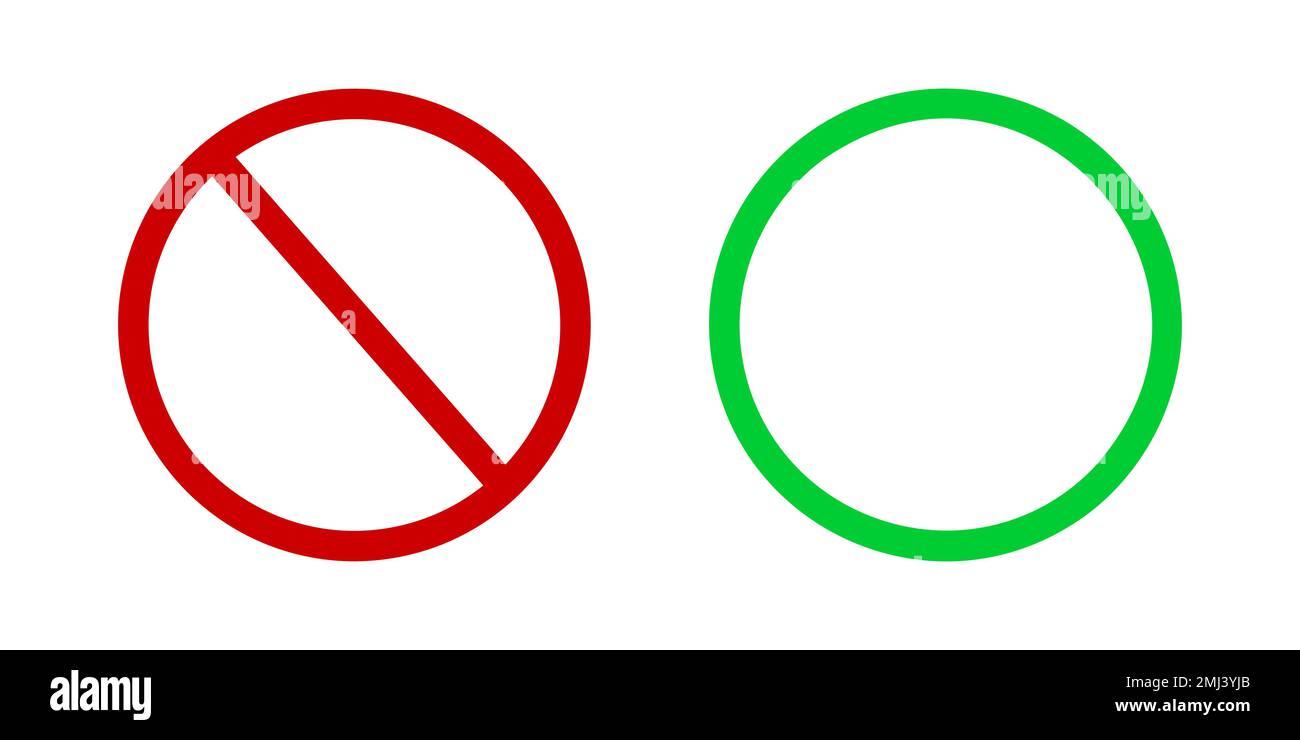 Signes rouges interdits et verts autorisés isolés sur fond blanc ...