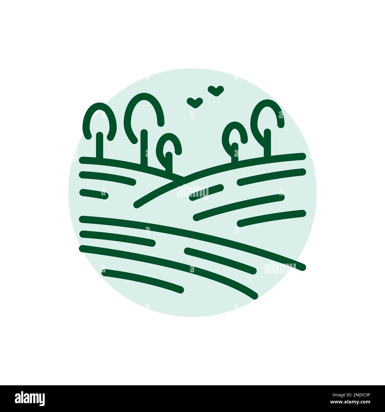 Icône de ligne noire Prairie. Paysage de la nature. Pictogramme pour ...