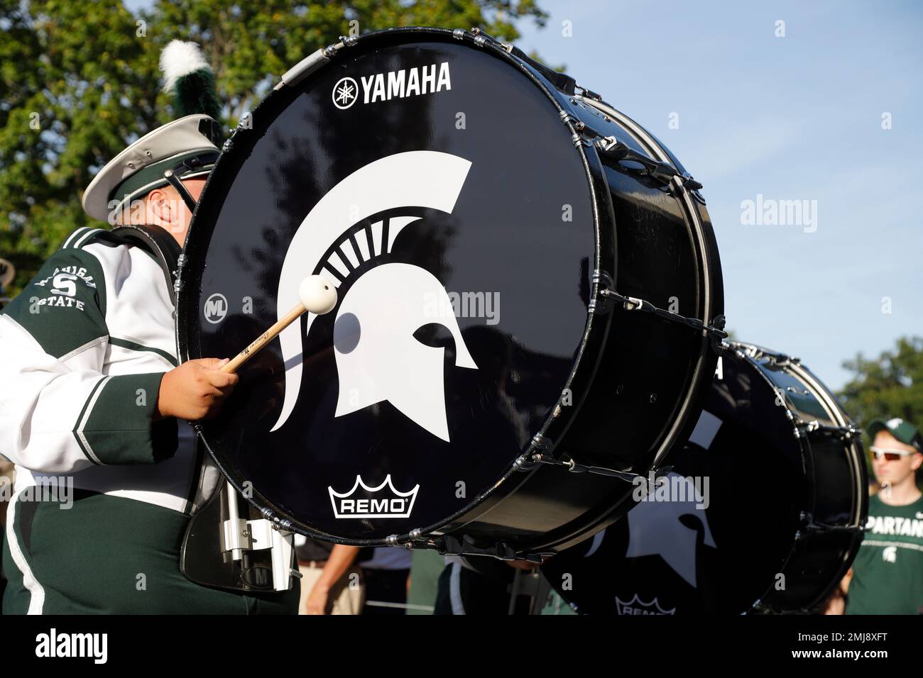 Spartan Marching Band members enter Spartan Stadium before the start of ...